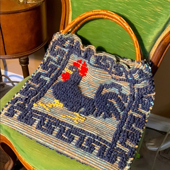 Bags | Vintage 6s Handcrafted Rooster Tote Bag With Bamboo Handles ...